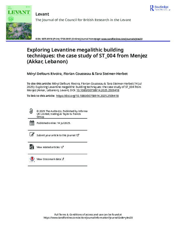 (PDF) Exploring Levantine megalithic building techniques: the case study of ST_004 from Menjez ...