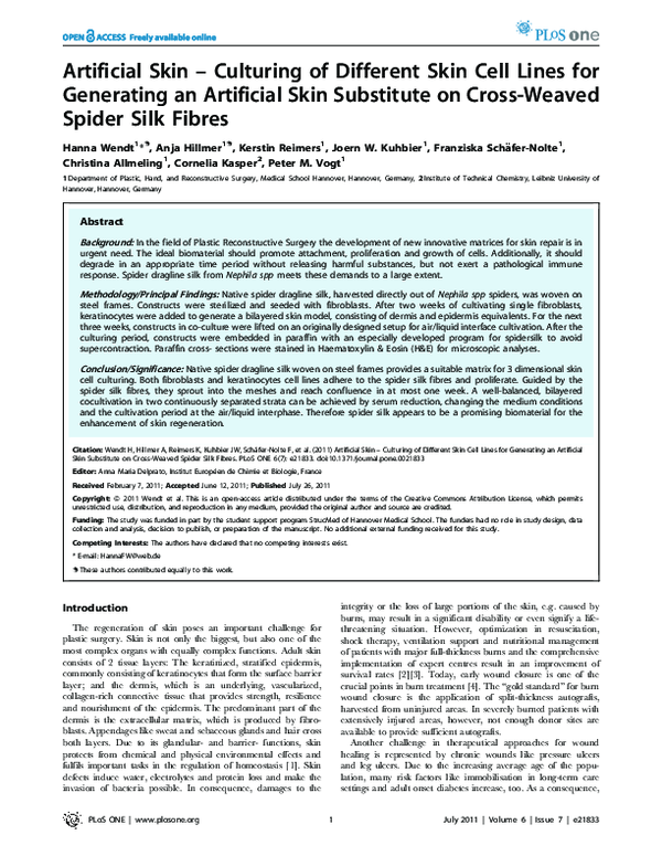 (PDF) Artificial Skin – Culturing of Different Skin Cell Lines for ...