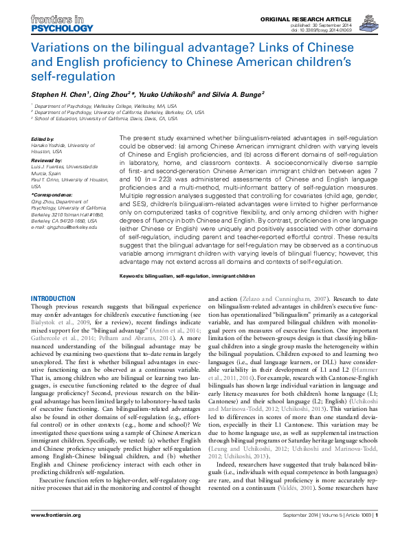 (PDF) Variations on the bilingual advantage? Links of Chinese and ...