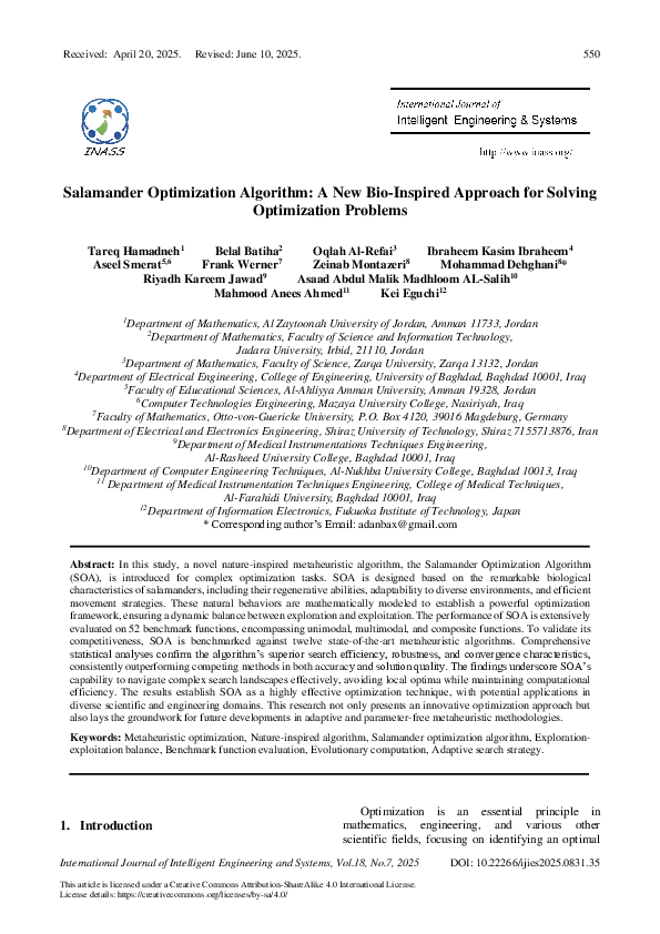 (PDF) Salamander Optimization Algorithm: A New Bio-Inspired Approach ...