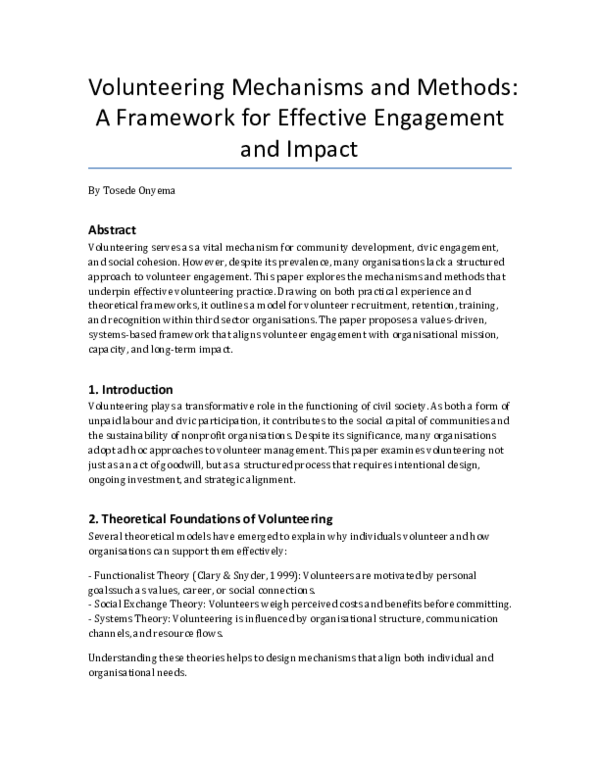 (PDF) Volunteering Mechanisms and Methods: A Framework for Effective ...