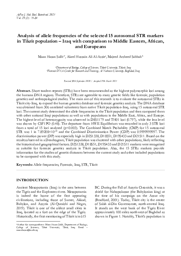 (PDF) Analysis of allele frequencies of the selected 15 autosomal STR ...