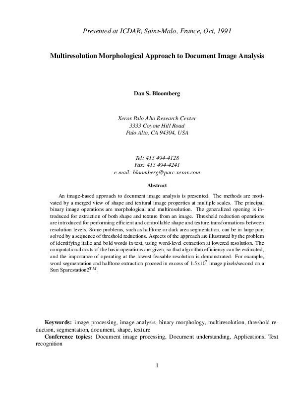 (PDF) Multiresolution Morphological Approach to Document Image Analysis