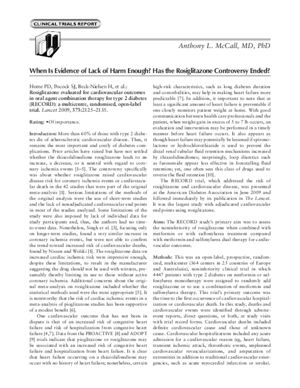(PDF) When is evidence of lack of harm enough? Has the rosiglitazone ...