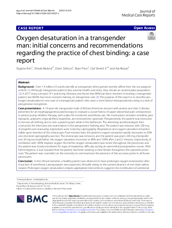 (PDF) Oxygen desaturation in a transgender man: initial concerns and ...