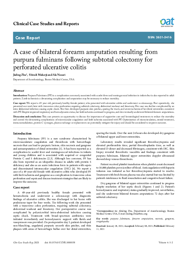 (PDF) A case of bilateral forearm amputation resulting from purpura ...