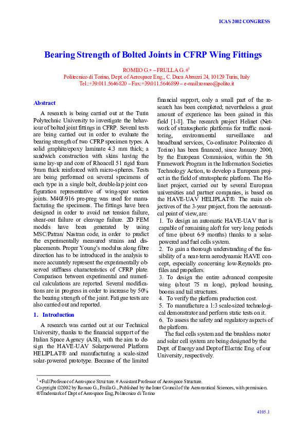 (PDF) Bearing Strength of bolted Joints in CFRP Wing Fittings