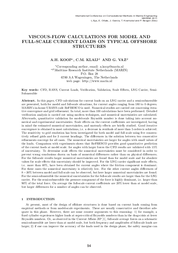 (PDF) Viscous-Flow Calculations for Model and Full-Scale Current Loads ...