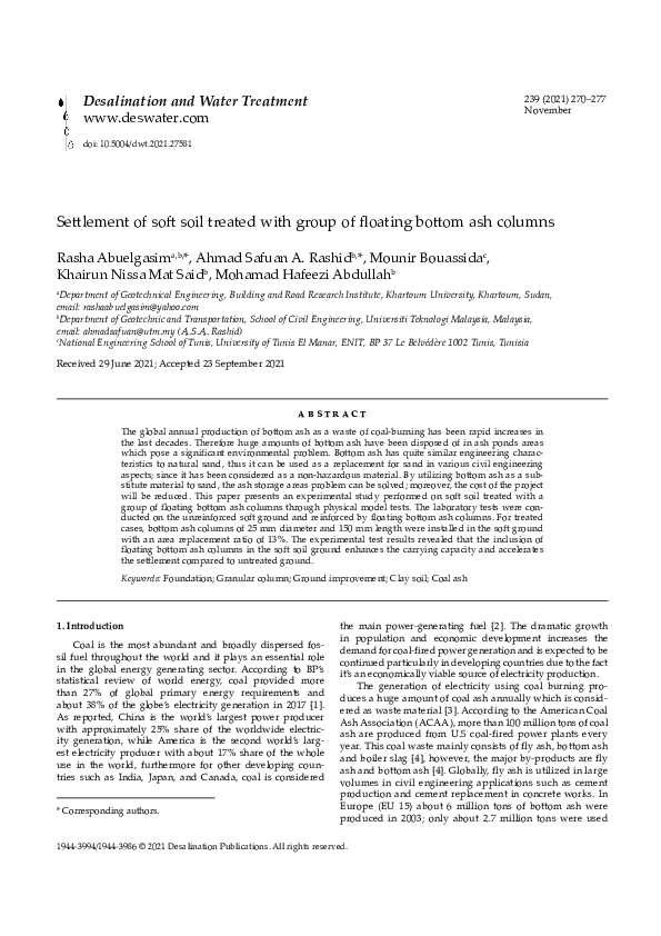(PDF) Settlement of soft soil treated with group of floating bottom ash ...