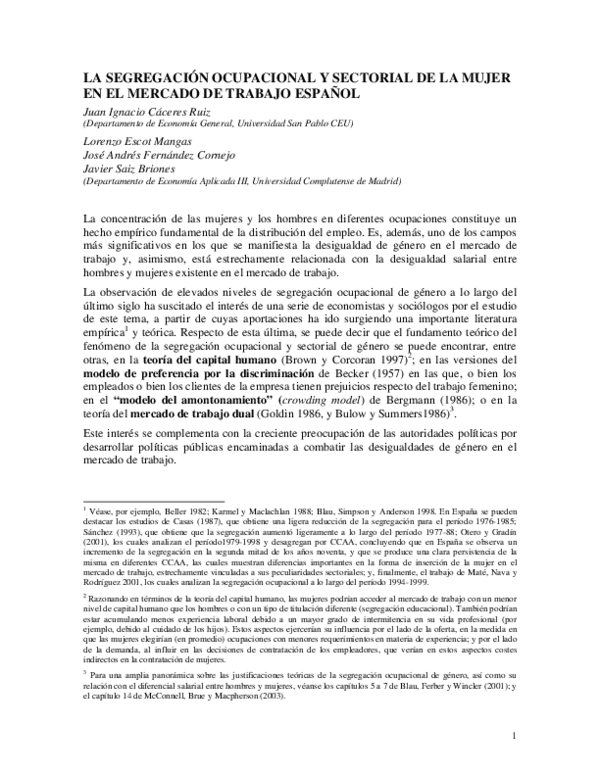 (PDF) La segregación ocupacional y sectorial de la mujer en el mercado ...