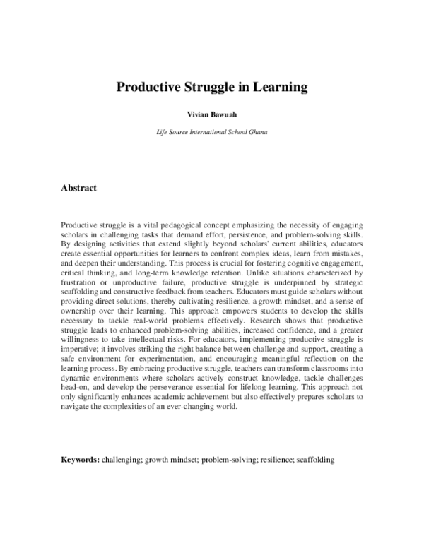 (PDF) Productive Struggle in Learning