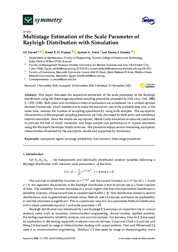 (PDF) Multistage Estimation of the Scale Parameter of Rayleigh Distribution with Simulation