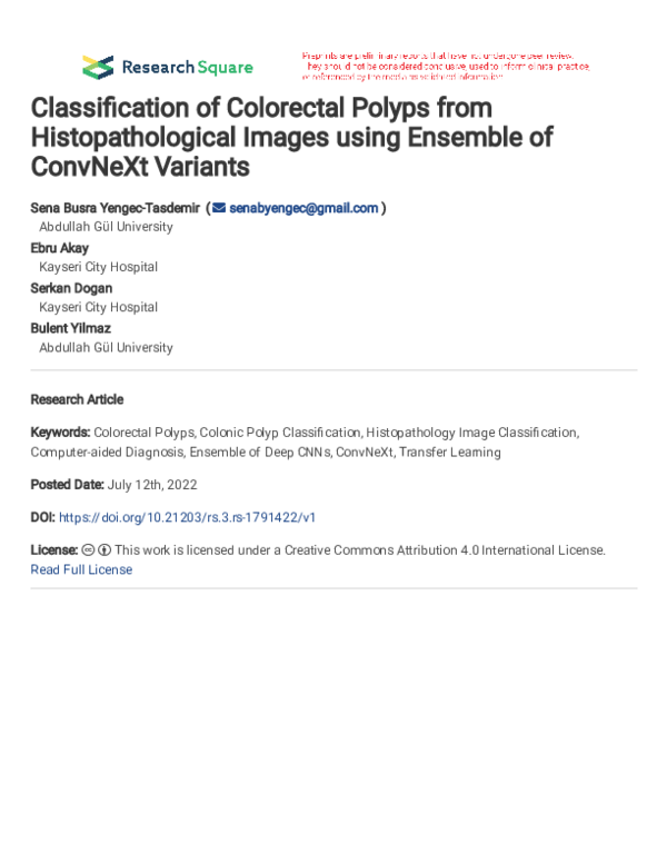 (PDF) Classification of Colorectal Polyps from Histopathological Images using Ensemble of ...