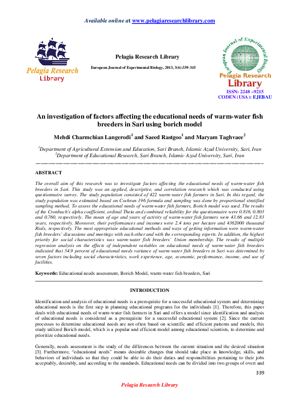 (PDF) An investigation of factors affecting the educational needs of ...