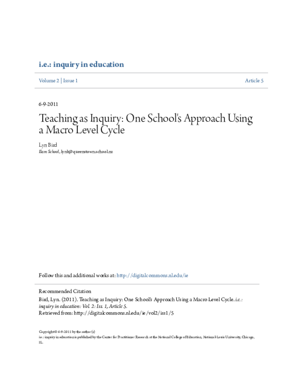(PDF) Teaching as Inquiry: One School's Approach Using a Macro Level Cycle