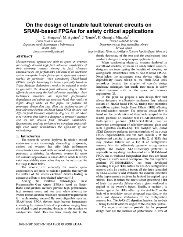 (PDF) On the design of tunable fault tolerant circuits on SRAM-based FPGAs for safety critical ...