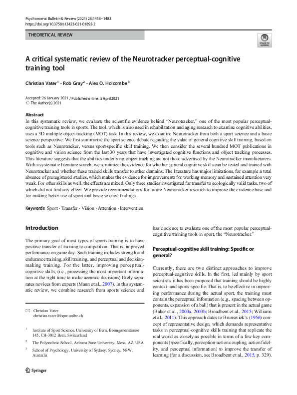 (PDF) A critical systematic review of the Neurotracker perceptual ...