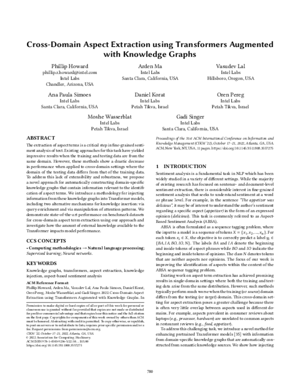 (PDF) Cross-Domain Aspect Extraction using Transformers Augmented with ...