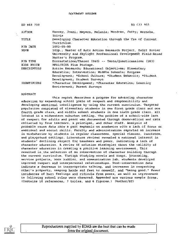 (PDF) Developing Character Education through the Use of Current Curriculum