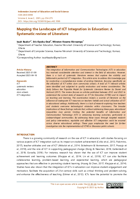 (PDF) Mapping the Landscape of ICT Integration in Education: A Systematic review of Literature