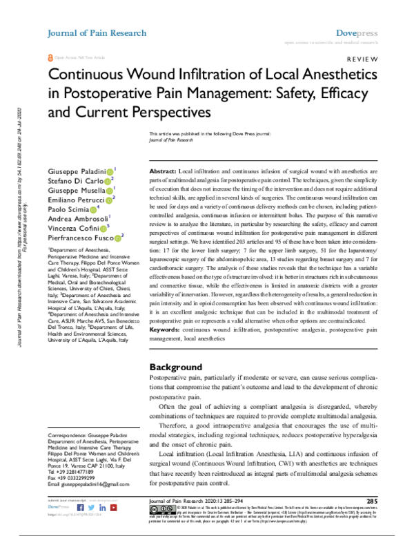 (PDF) Continuous Wound Infiltration of Local Anesthetics in ...