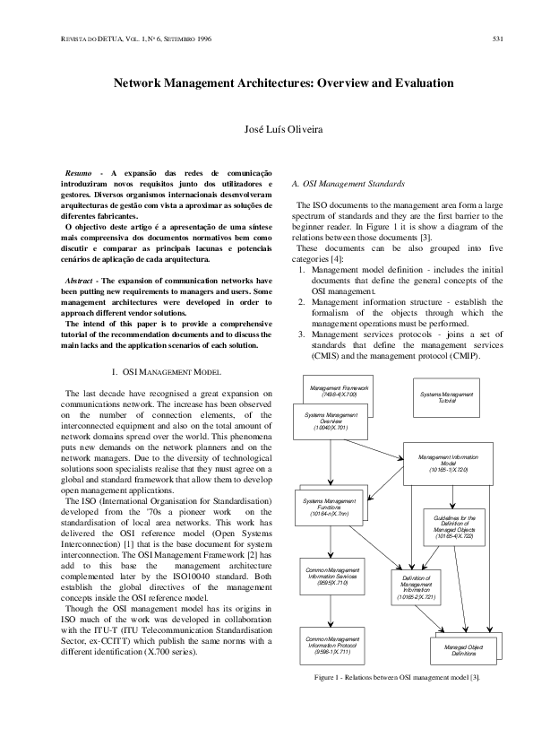 (PDF) Network Management Architectures: Overview and Evaluation