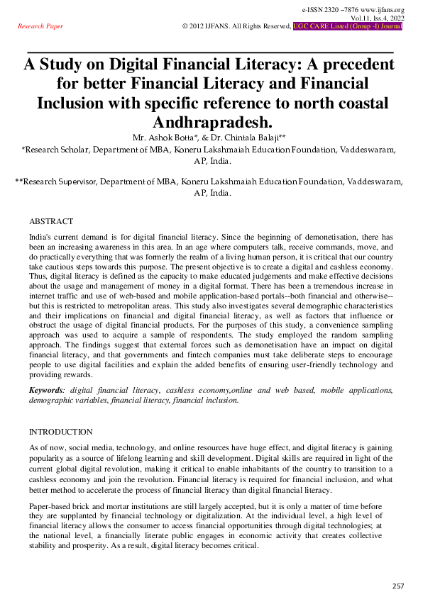 (PDF) A Study on Digital Financial Literacy: A precedent for better Financial Literacy and ...