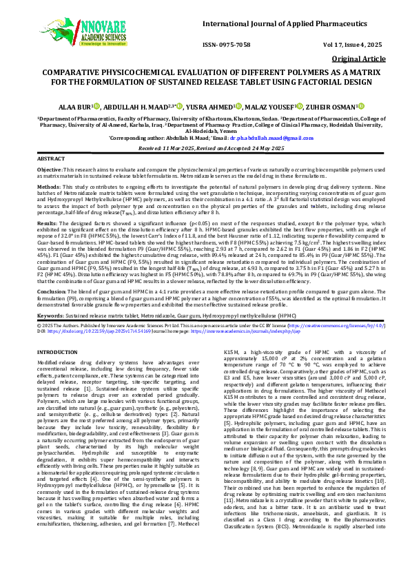 (PDF) COMPARATIVE PHYSICOCHEMICAL EVALUATION OF DIFFERENT POLYMERS AS A MATRIX FOR THE ...