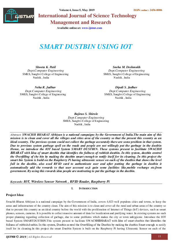 (PDF) SMART DUSTBIN USING IOT