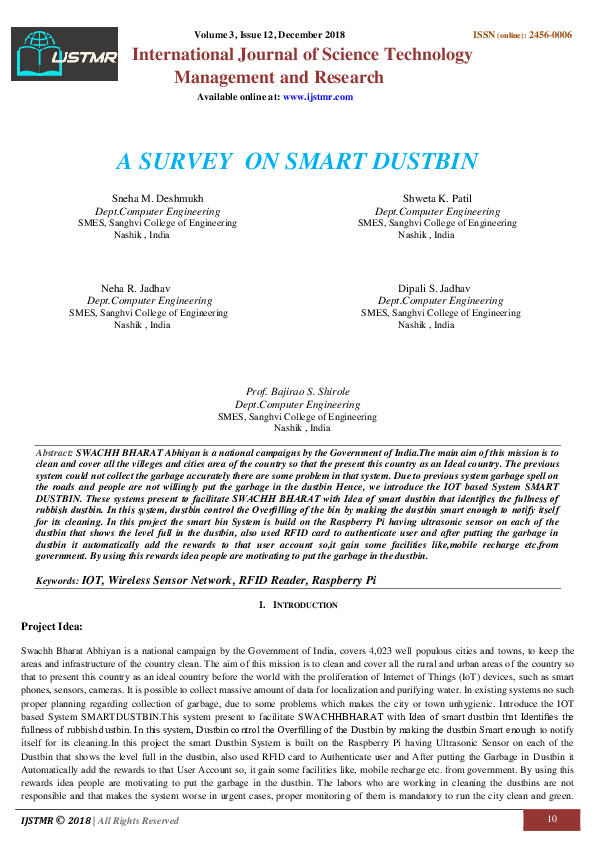 (PDF) A SURVEY ON SMART DUSTBIN