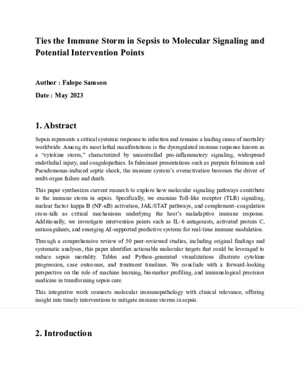 (PDF) Ties the Immune Storm in Sepsis to Molecular Signaling and ...