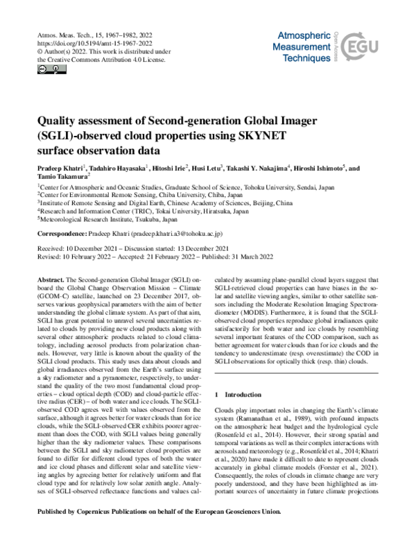 (PDF) Quality assessment of Second-generation Global Imager (SGLI ...