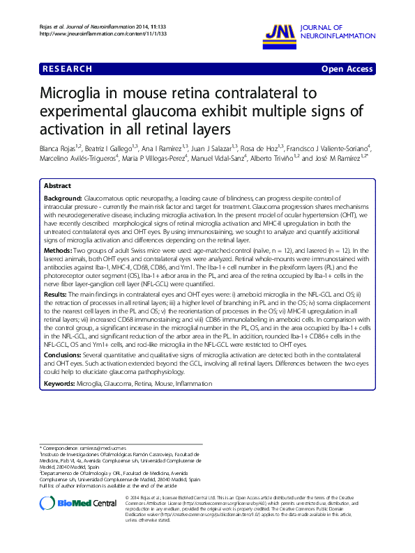 (PDF) Microglia in mouse retina contralateral to experimental glaucoma ...