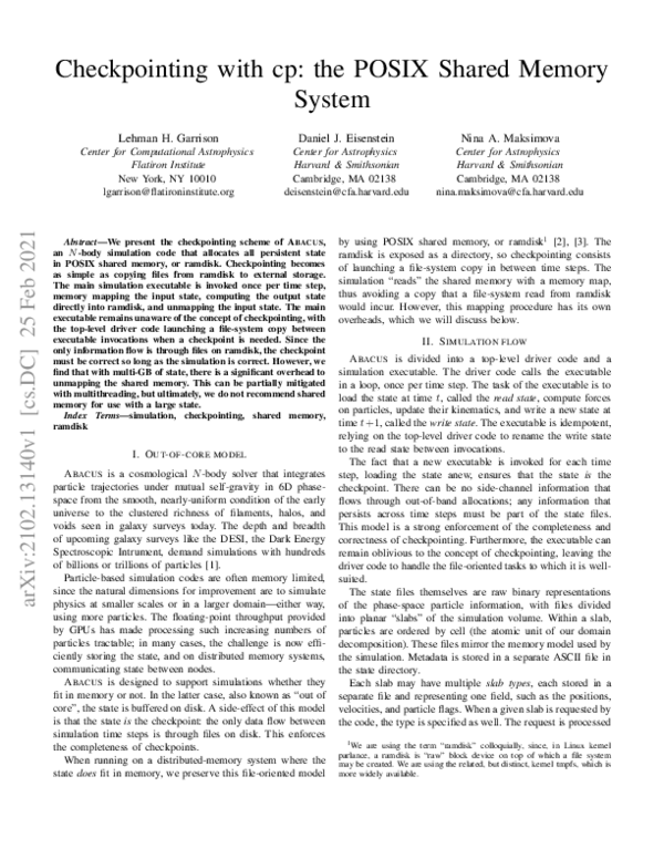 (PDF) Checkpointing with cp: the POSIX Shared Memory System