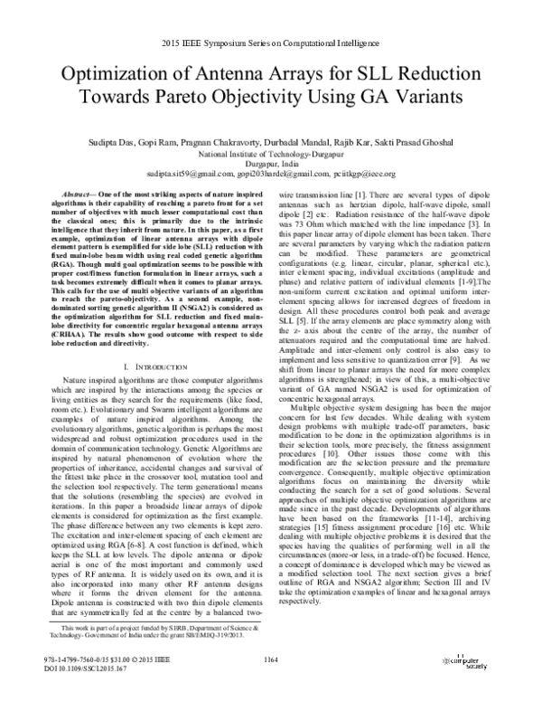 (PDF) Optimization of Antenna Arrays for SLL Reduction Towards Pareto Objectivity Using GA Variants