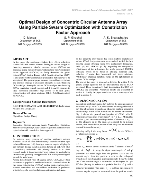 (PDF) Optimal Design of Concentric Circular Antenna Array Using Particle Swarm Optimization with ...
