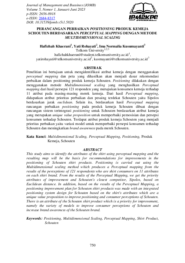 (PDF) Perancangan Perbaikan Positioning Produk Kemeja Schouten ...