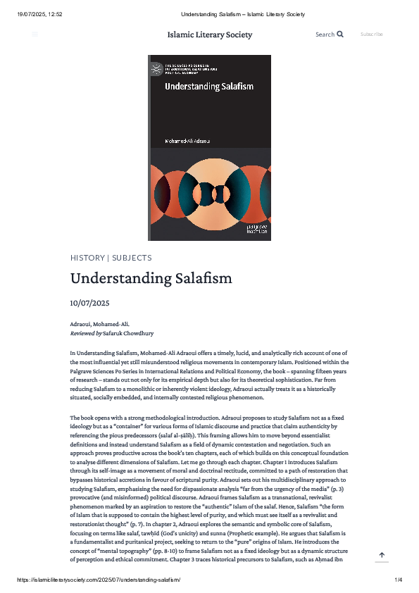 (PDF) Understanding Salafism by Mohamed-Ali Adraoui - Book Review