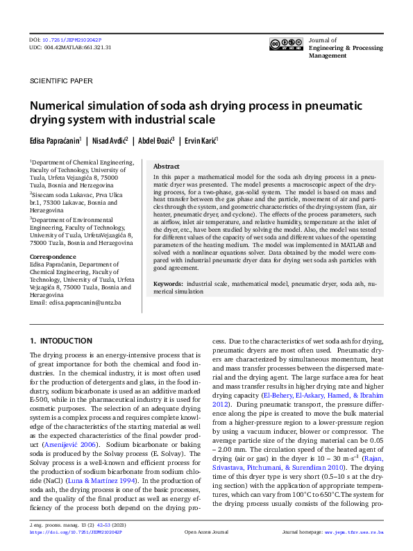 (PDF) Numerical simulation of soda ash drying process in pneumatic drying system with industrial ...