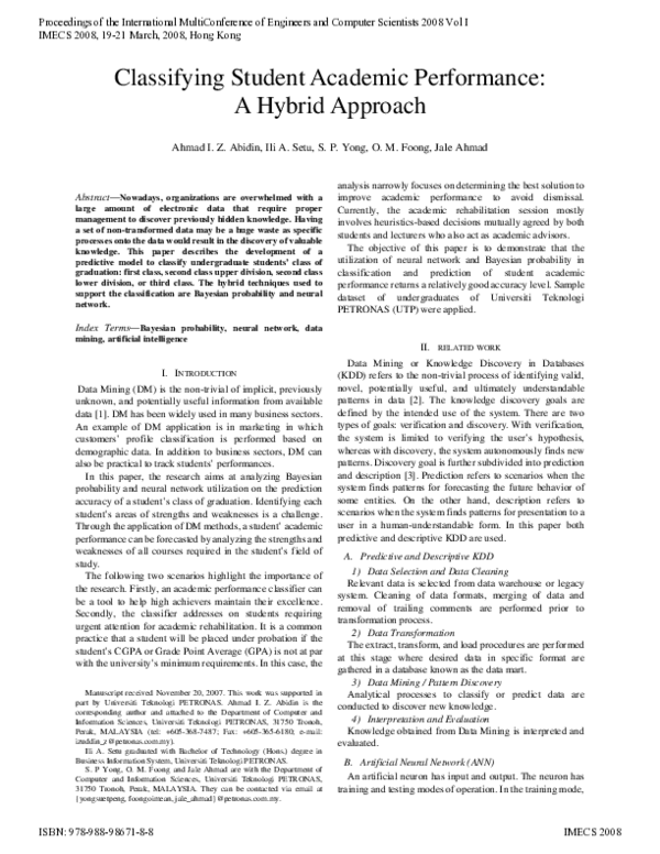 (PDF) Classifying Student Academic Performance: A Hybrid Approach