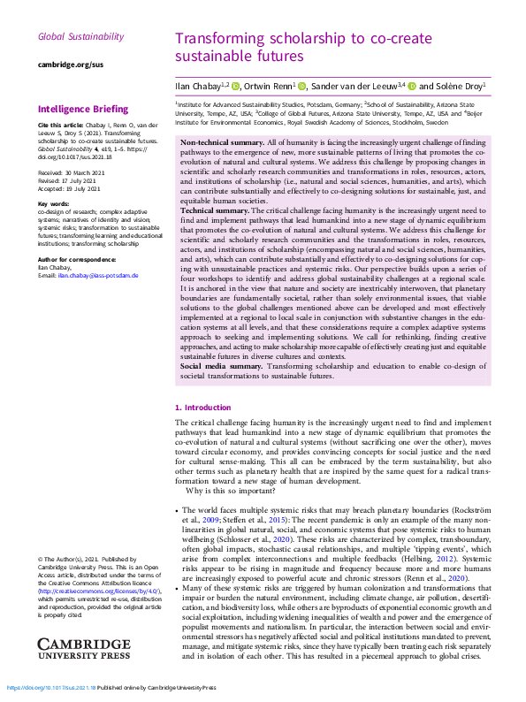 (PDF) Transforming scholarship to co-create sustainable futures