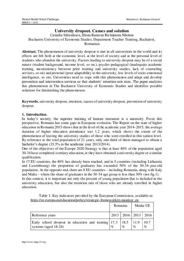 (PDF) University dropout. Causes and solution