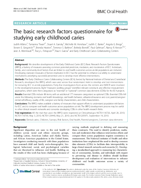 (PDF) The basic research factors questionnaire for studying early ...