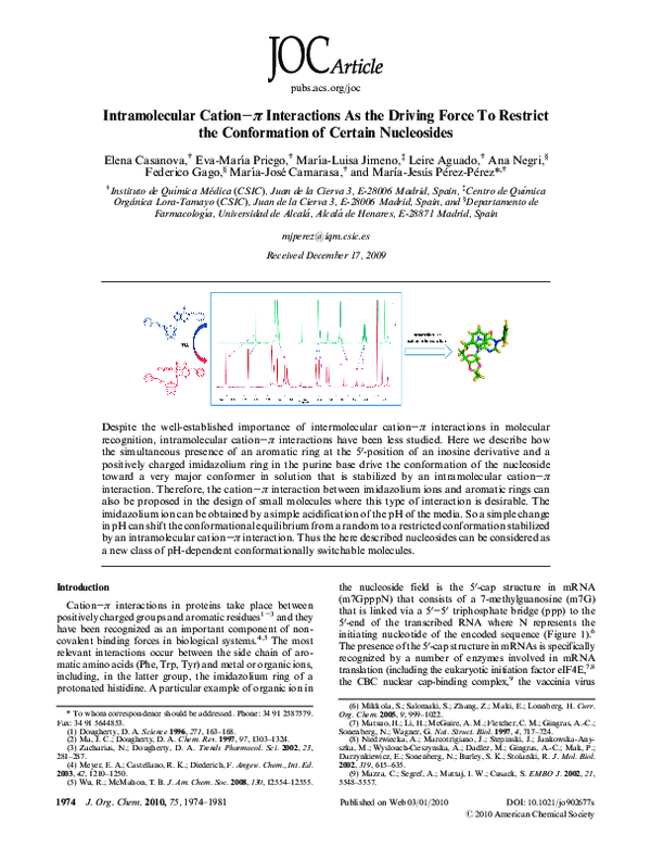 (PDF) Intramolecular Cation−π Interactions As the Driving Force To ...