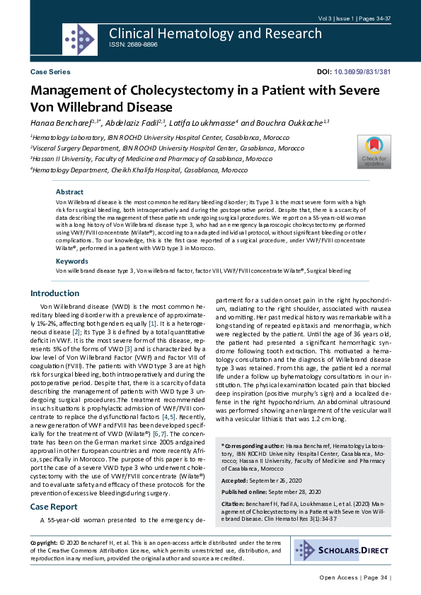 (PDF) Management of Cholecystectomy in a Patient with Severe Von ...