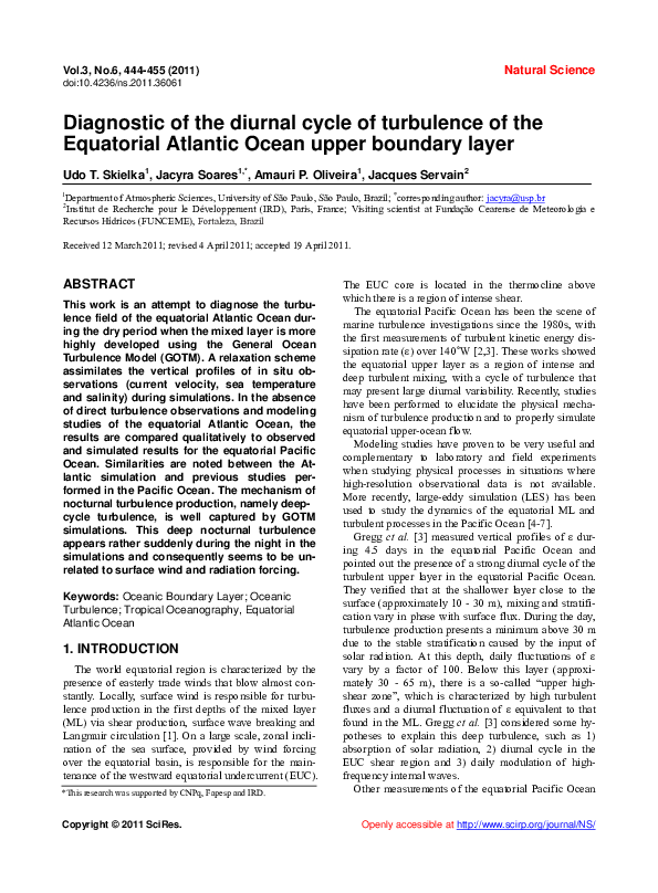 (PDF) Diagnostic of the diurnal cycle of turbulence of the Equatorial ...