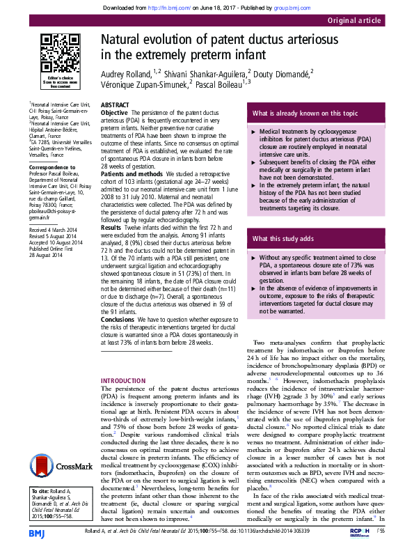 (PDF) Natural evolution of patent ductus arteriosus in the extremely ...