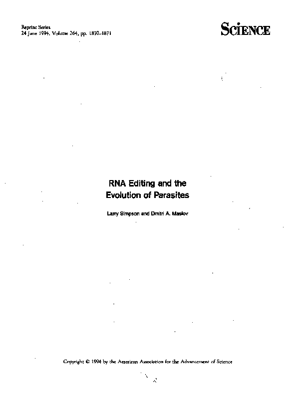 (PDF) RNA Editing and the Evolution of Parasites
