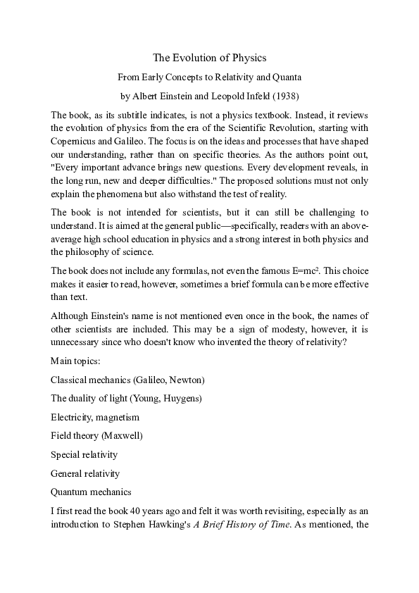 (PDF) The Evolution of Physics: From Early Concepts to Relativity and ...