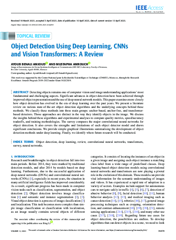(PDF) Object Detection Using Deep Learning, CNNs and Vision Transformers: A Review